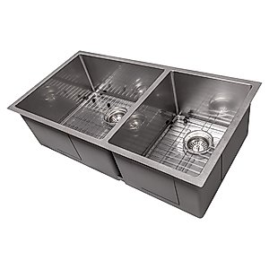 ZLINE 36" Chamonix Undermount Double Bowl Scratch Resistant Stainless Steel Kitchen Sink with Bottom Grid (SR60D-36S)