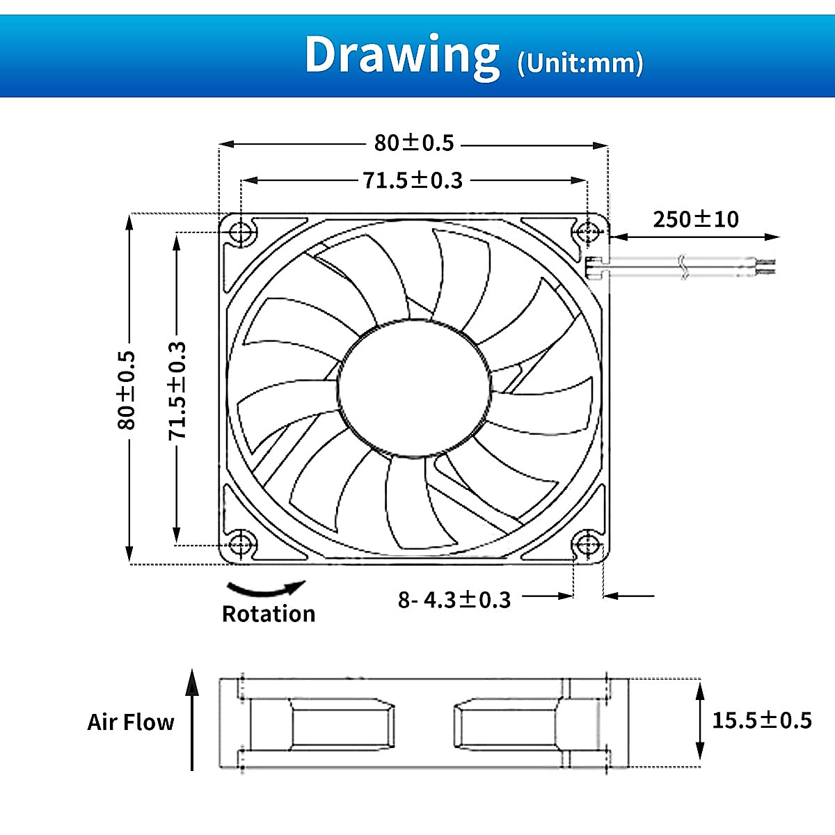 Wathai 80mm x 15mm 12V DC Coolng Fan 2 Pin Dual Ball High Performance Brushless Cooler Case Fans