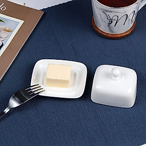 NAGU Small Rectangle Butter Dish with Lid, White Procelain Domed Cheese Dish with Handle Individual Serving Mini Butter Tray, Cute Ceramic Dessert Serving Bowl for Table, Countertop, Refrigerator
