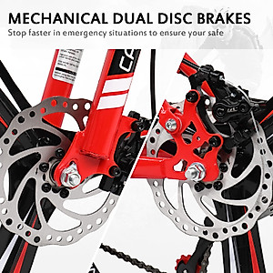 Ktaxon Foldable Mountain Bike 26 Inch Bike 21-Speed Bikes for Adults with Cool Design, Powerful Mechanical Dual Disc Brakes, Double Shock Effect and Ergonomic Cushion (Red)