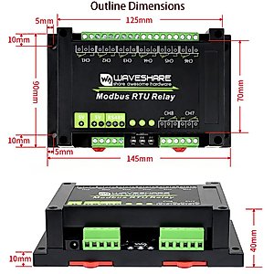 Waveshare Industrial Modbus RTU 8-Ch Relay Module with RS485 Bus, Multi Isolation Protection, 5V Voltage