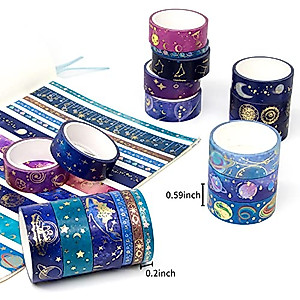 24 Rolls Washi Tape Set - Gold Foil Galaxy Decorative Masking Tape Constellation, Stars, Celestial, Adhesive Tape for Bullet Journal, Diy Craft, Scrapbooking Supplies, Gift Wrapping, Party decoration