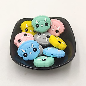 Arakierst 10pcs Silicone Dinosaur Pearl Focal Bead for Pen Mini Cute Silicone Animal Shape Beads for Keychain Making DIY Beading Woman Lanyards Jewelry Craft