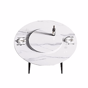 59" Modern Round Dining Table with 31.5" Detachable Lazy Susan, Sintered Stone Marble Dining Room Table with Metal Leg, Round Shape Restaurant Kitchen Table for 6-8 People, Table Only