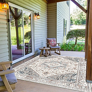 HZODJBH Machine Washable Area Rugs with Non-Slip Backing, Ideal for Hallway, Living Room, Bedroom, Kitchen and Laundry Room, Vintage and Low Pile Rug (7' x 10')