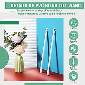 Bokon 2 Pieces PVC Blind Wand White Vertical Blinds Rod Replacement Parts Blind Wand with Hook and Handle Blind Opener Stick Curtain Wand Tilt Rod for Windows Accessory (12 Inch)