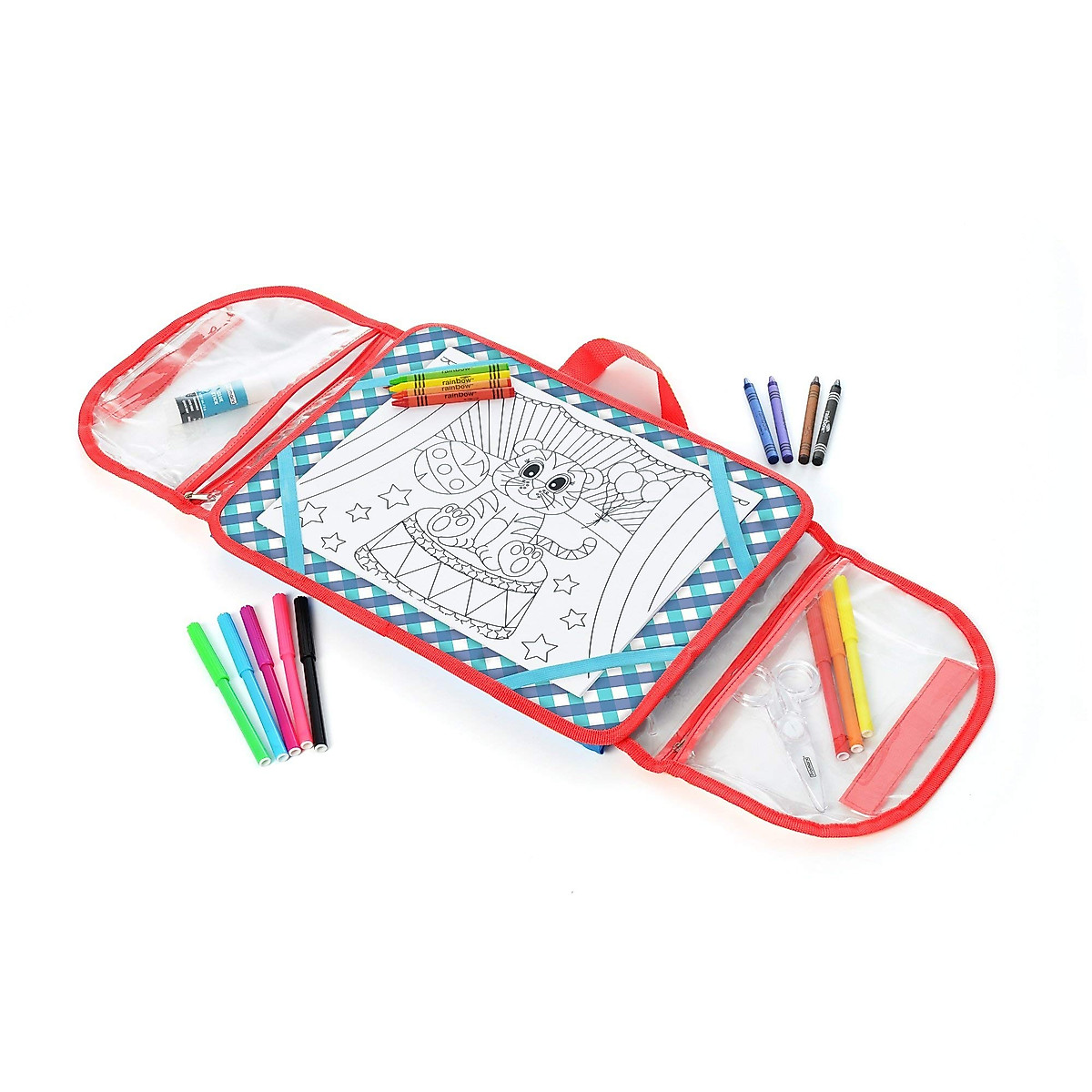 ezDesk Travel Activity Kit, Lap Desk with Cushion, Premium Activity Kit with Writing and Craft Supplies, 30-Piece Set, ‎12" x 19", Multicolor