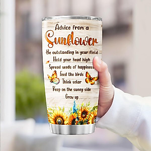 JENOIS Sunflower Gifts, Sunflower Advice, Floral Cups Flower, Tumbler 20 Oz With Lid And Straw