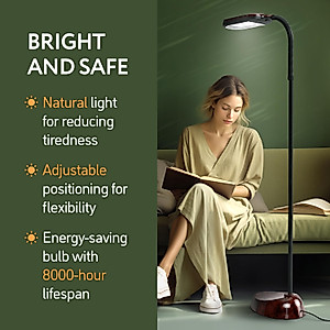 Natural Daylight Floor Lamp - Craft Light Floor Standing for Reading, Crafting, Sewing - 27W Full Spectrum White Bright Sunlight - Adjustable Gooseneck - Task Lamps for Living Room, Bedroom, Office