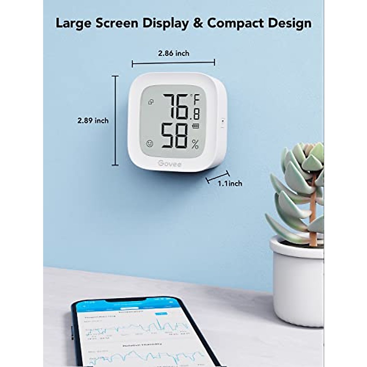 Govee WiFi Thermometer Hygrometer H5103, Indoor Bluetooth Temperature Humidity Sensor with Electronic Ink Display, App Notification Alert, Free Data Storage Export, Digital Remote Monitor for Bedroom