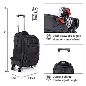 Temilla Rolling Backpack with 4 Wheels，360° Rotating Waterproof backpack with wheels，Computer Bag With Rollers And USB for Men Women, Fit 15.6 Inch laptop,For Tourism Business School