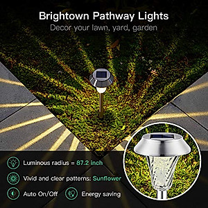 8 Pack Solar Pathway Lights Outdoor - Super Bright 3000K Solar Garden Lights with Sunshine Mark Shadowing, Waterproof Stainless Steel LED Landscape Lights for Lawn Yard Walkway Decor, Silver
