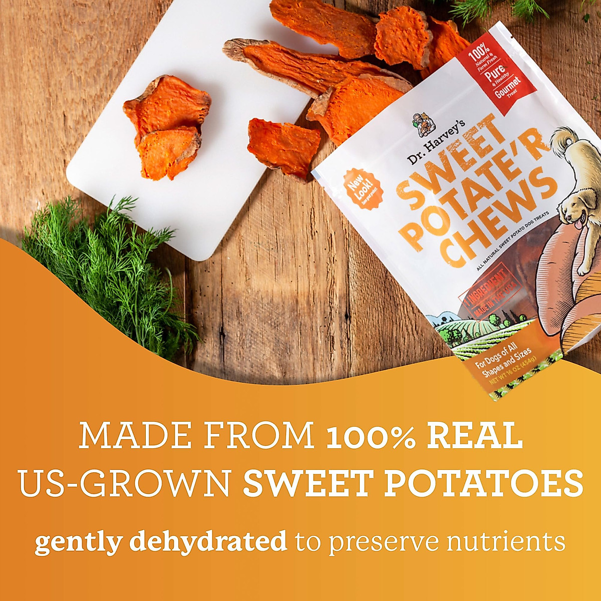 Dr. Harvey's Sweet Potato Chews for Dogs, Dog Treats for Small, Medium, Large Dogs, Natural Dog Snacks for Training, Healthy Teeth, Preventing Bad Breath, and Aggressive Chewers, USA Grown (3 Pack)