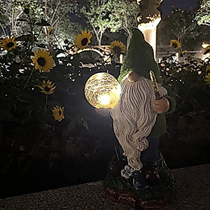 Untimaty Garden Gnome Statue Outdoor Resin Gnome Figurine Outdoor Solar Powered LED Garden Lights 10.7" Resin Garden Figurine (Wizard)