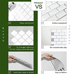 STICKGOO Arabesque Tile Peel and Stick Backsplash, 12”X12” Backsplash Tile for Kitchen Peel and Stick, Self Adhesive Wall Tile Stick on Tiles (Thicker Design, White)