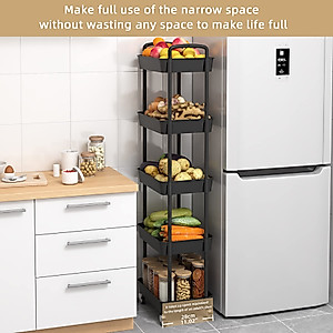 JIUYOTREE 5-Tier Rolling Storage Cart Utility Cart with Lockable Wheels for Living Room Bathroom Kitchen Office Black