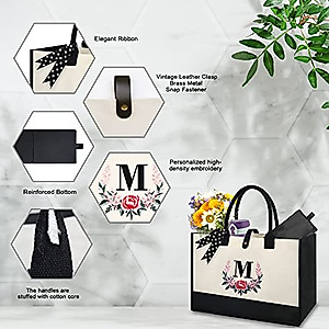 BeeGreen Personalized Gifts for Women w Magnetic Buckle Birthday Gifts for Women with Inner Zipper Pockets Initial Gifts for Women Embroidery Monogram Gifts for Women Teacher 13oz Canvas M