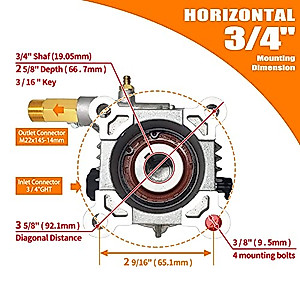 2400-2800PSI Pressure Washer Replacement Pump, 3/4" Shaft Horizontal Pressure Pump Replacement Power Washer Pump Universal Pumps for Power Washer