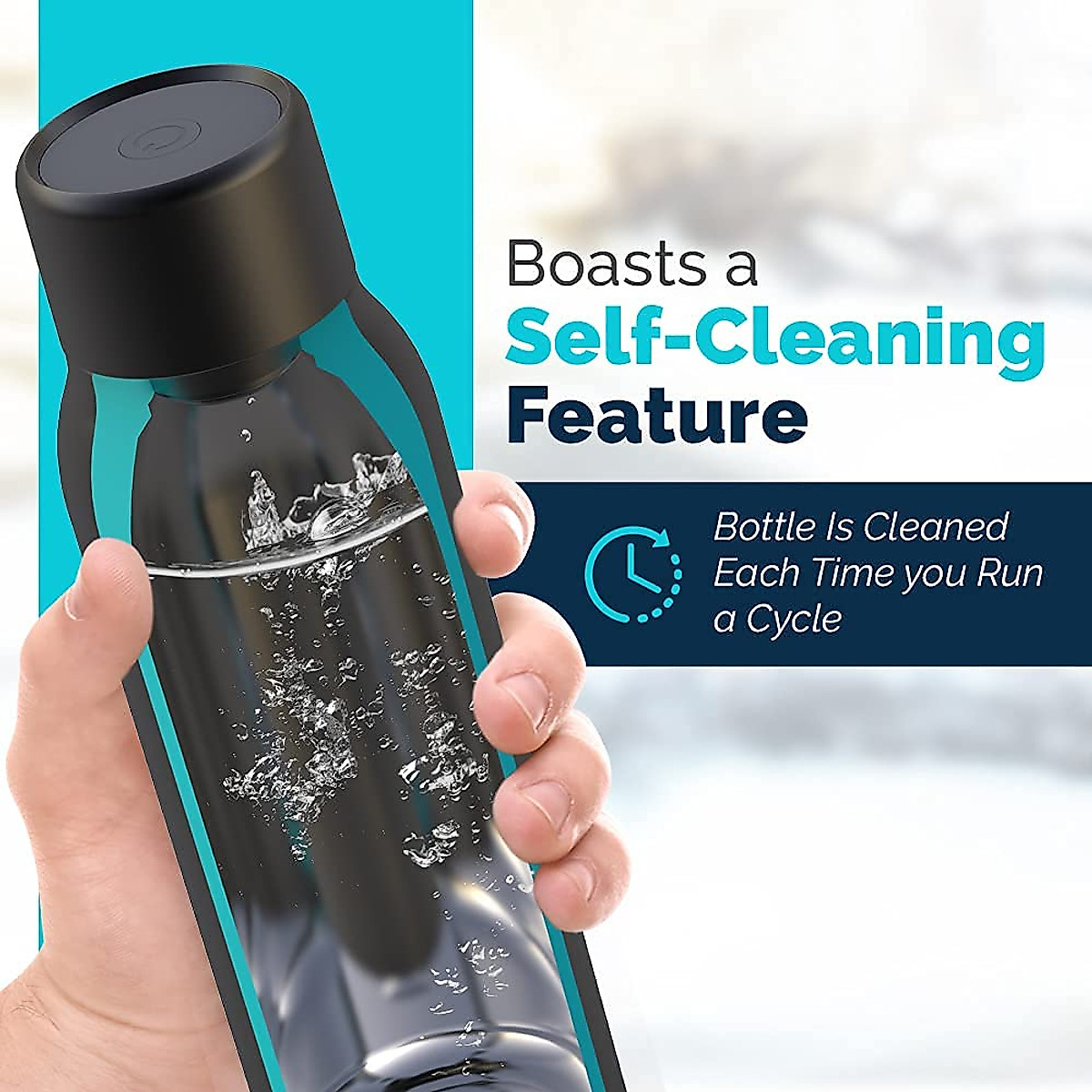 UVBRITE Go Self-Cleaning UV Water Bottle - 18.6 oz Insulated Stainless-Steel Rechargeable & Reusable Purifying Bottle - Sterilization & Travel-Friendly - BPA Free - Leakproof with Safety Lock (Cyan)