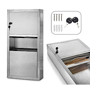 Alpine Commercial Paper Towel Dispenser and Waste Receptacle - Stainless Steel Toilet Paper Dispenser with Rounded Tray for 350 C-Fold or 475 Multifold Paper Towels (2-Gallon Capacity Trash Bin)