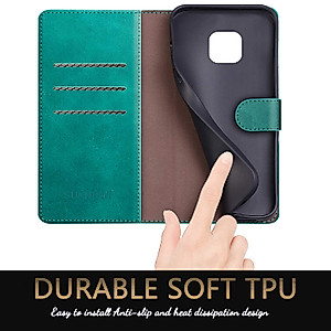 SUANPOT for Moto G Power 2021 with RFID Blocking Leather Wallet case Credit Card Holder, Flip Folio Book Phone case Shockproof Cover for Women Men for Motorola Moto G Power 2021 case Wallet Blue Green