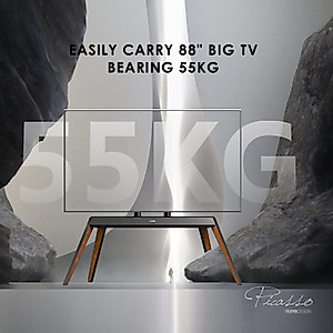 FITUEYES Design Modern TV Stand for 65 70 75 88 inch TV, Floor TV Stand with Cable Management, Easel TV Stand for LCD/LED Flat Curved Screens Wood Iron TV Furniture, Picasso Series