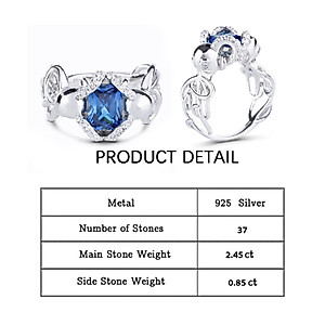 Jeulia 3 Carat Octopus Eternity Ring 925 Sterling Silver Radiant Cut Engagement Ring Cubic Zirconia Wedding Band Rings Promise Anniversary Romantic Jewerly Gift (Blue, 6)