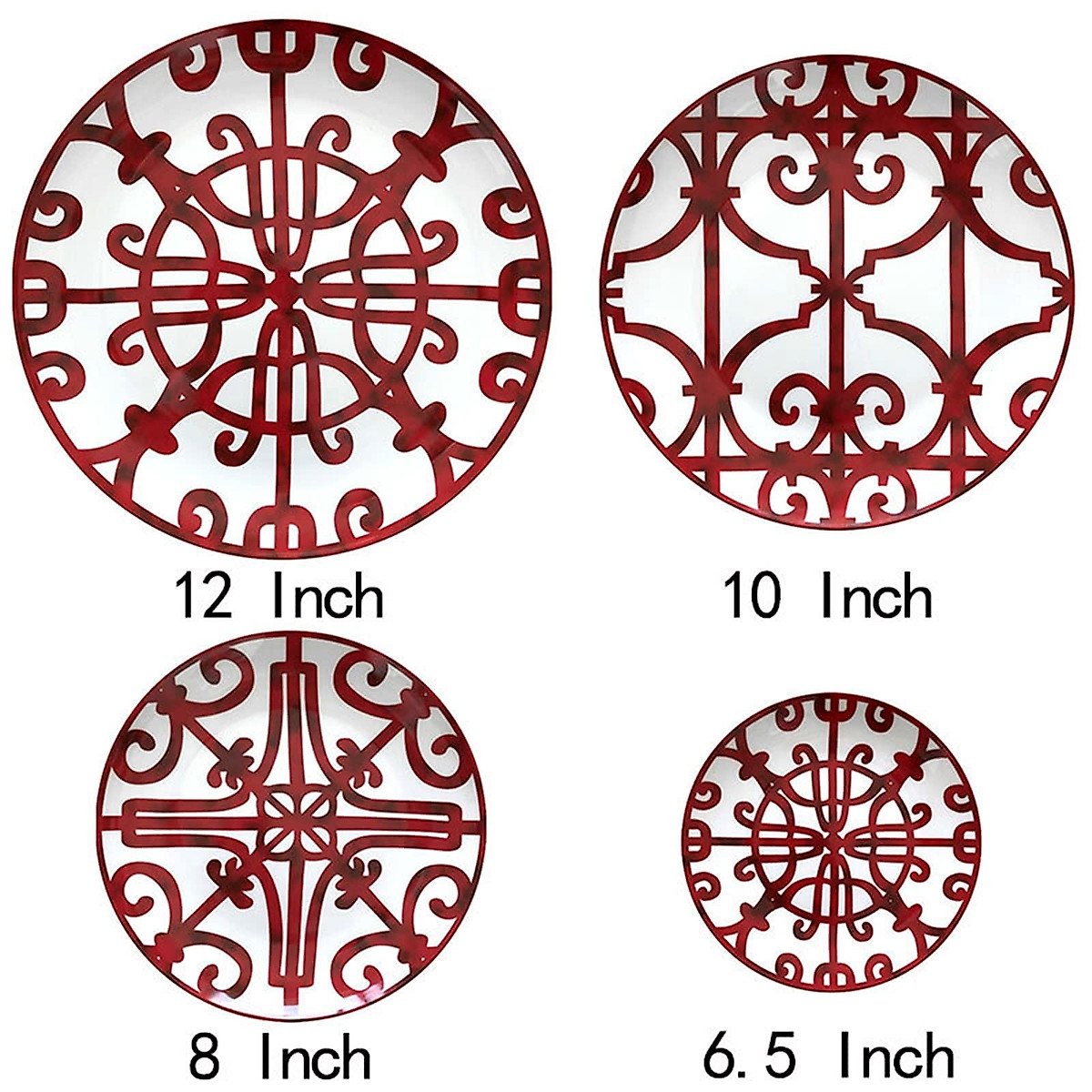 OUSIKA Plates Four-Piece Ceramic Plate Hand-Painted Red Art Creative Round Tableware Dinner Plate Set Wedding Pasta Charging Plate Plate (Color : Green)