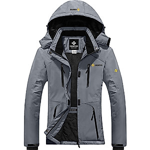 GEMYSE Women's Mountain Waterproof Ski Snow Jacket Warm Winter Windproof Raincoat with Detachable Hood(Mid Grey-6,Medium)