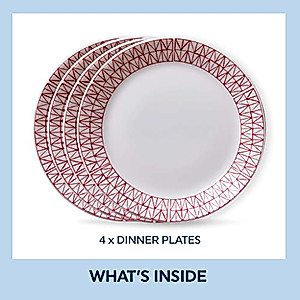 Corelle Everyday Expressions 4-Pc Dining Plates Set, Service for 4, Durable and Eco-Friendly 10-1/2-Inch , Higher Rim Glass Dinner Plate , Microwave and Dishwasher Safe, Graphic Stitch