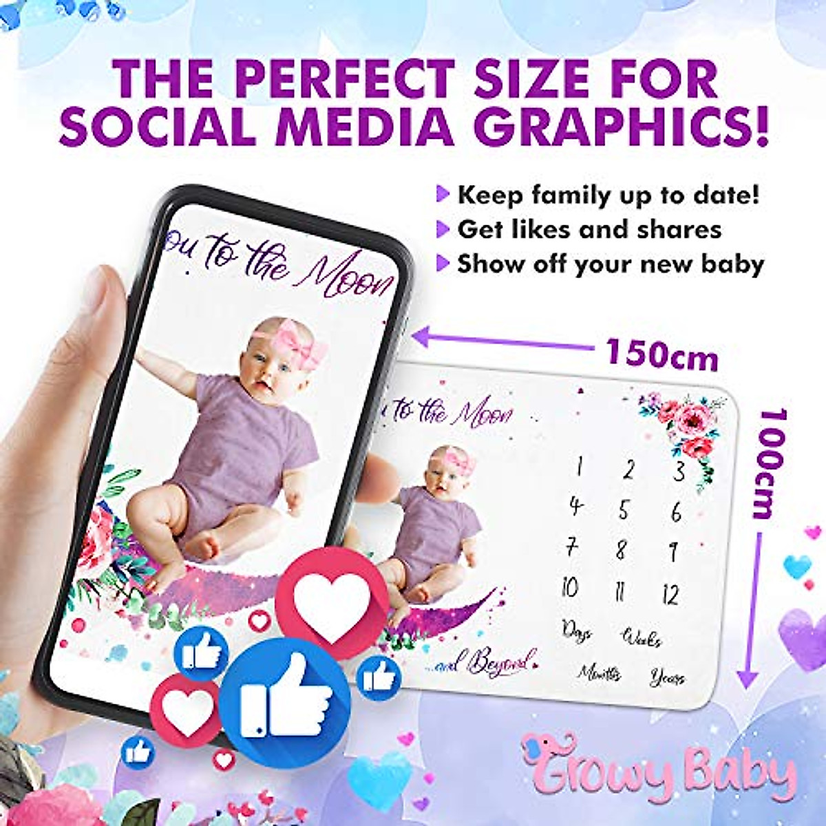 GROWY BABY Milestone Blanket for Baby Girl Gifts - Nursery Decor Baby Monthly Milestone Blanket Girl - Newborn Baby Shower Flannel Fleece Girl Milestone Blanket - 60"x40"