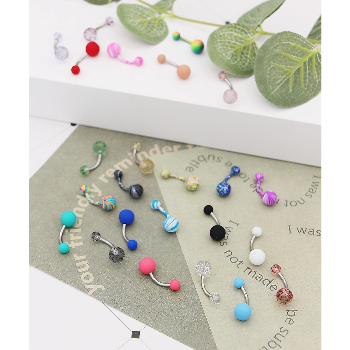 EVELICAL 24Pcs 14G Stainless Steel Belly Button Rings for Women Screw Navel Bars Body Piercing Jewelry Set Style 2