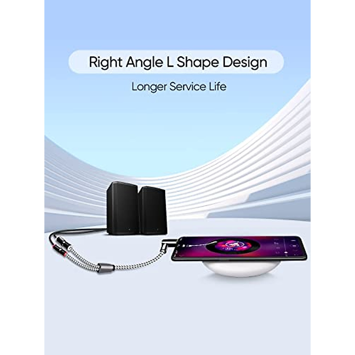 CableCreation 3.5mm to 2RCA Female Cable, 3ft Angle 3.5mm Mini-Jack to RCA Stereo Audio Y Cable Gold Plated, Compatible with iPhone,iPod,MP3,Tablets,HiFi Stereo System, Speaker Black and White/0.92m