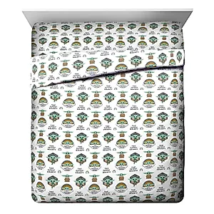 Jay Franco Star Wars The Mandalorian The Child Queen Sheet Set - 4 Piece Set Super Soft and Cozy Kid’s Bedding Features Baby Yoda Grogu - Fade Resistant Microfiber Sheets (Official Star Wars Product)