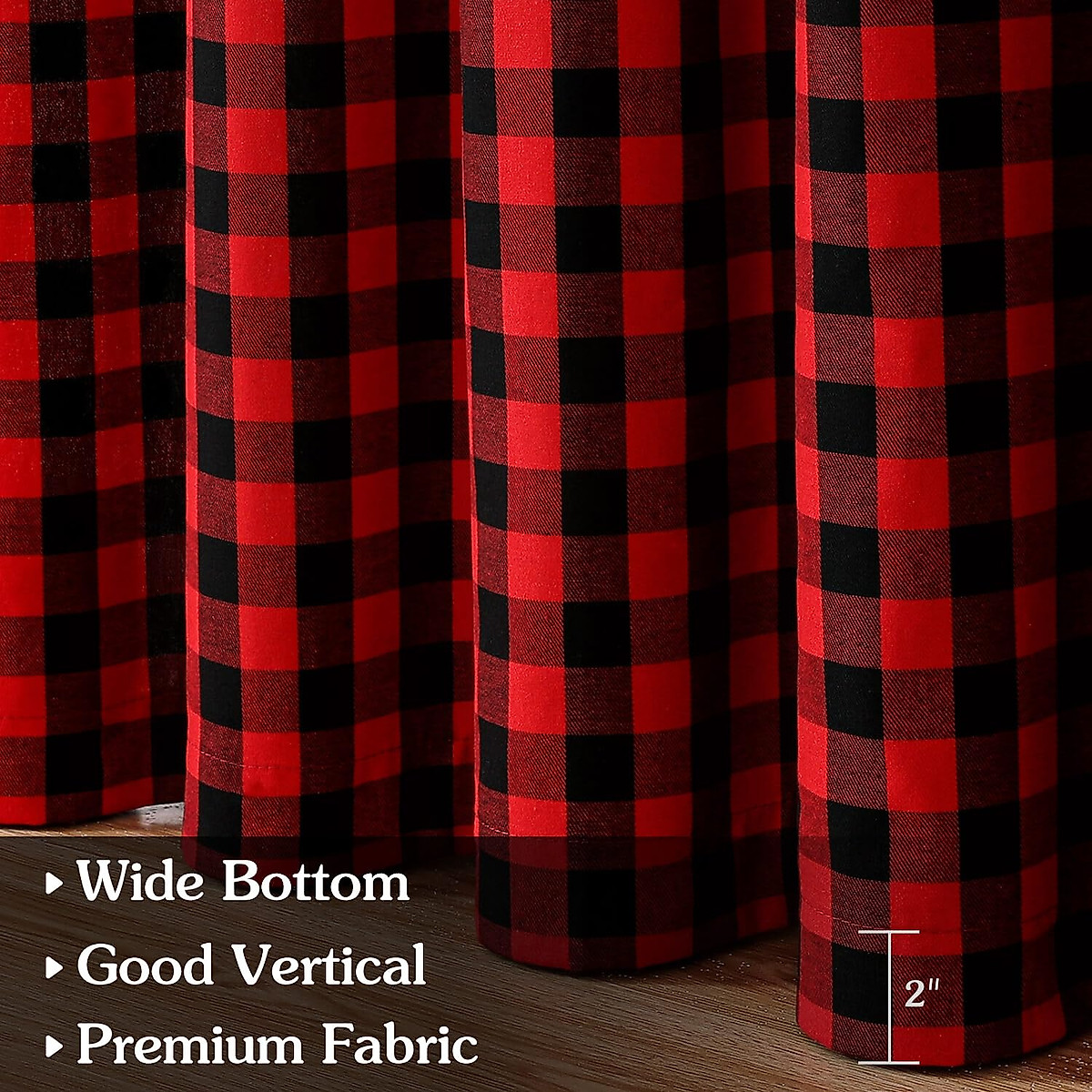 WUBODTI Christmas Red Gingham Curtains 84 Inch Length Red and Black Buffalo Plaid Curtain 2 Panels,Farmhouse Buffalo Checkered Room Darkening Curtain Drapes for Living Room Bedroom Dining Room