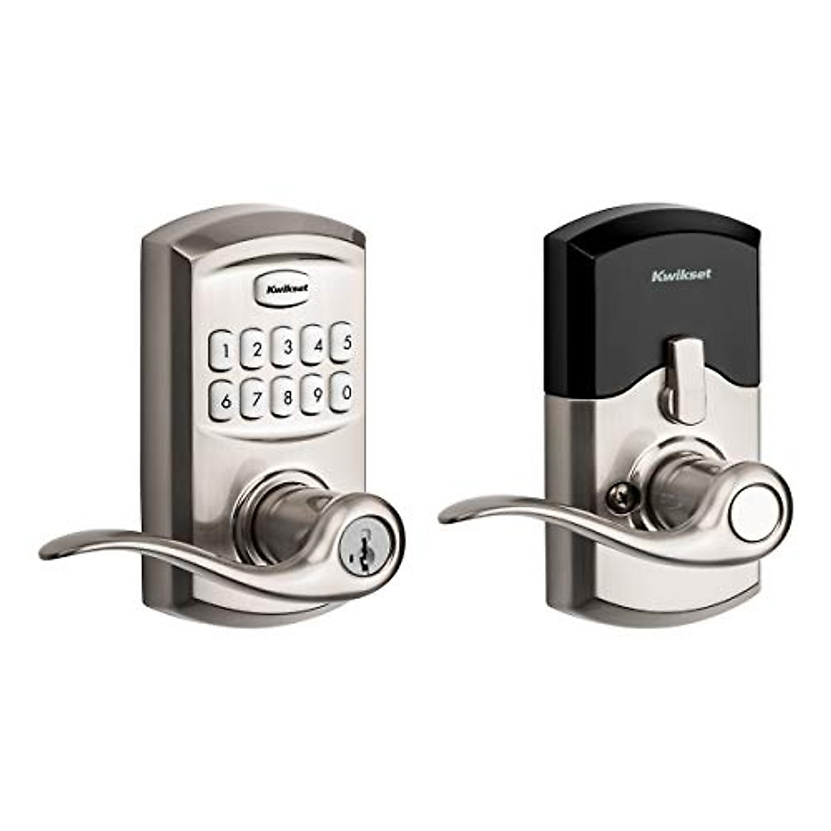 Kwikset 99170-001 SmartCode 917 Keypad Keyless Entry Traditional Residential Electronic Lever Deadbolt Alternative with Tustin Door Handle and SmartKey Security, Satin Nickel