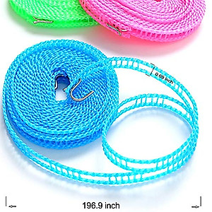 ORIJOYNA 3 Pack Clothesline - Portable Travel Laundry Drying Line with Adjustable Length Ideal for Indoor and Outdoor, Windproof Clothes Line - Perfect for Camping, Travel, and Home Use,16.4 Ft