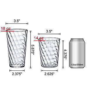 Amazing Abby - Glacier - 14-Ounce and 18-Ounce Plastic Tumblers (Set of 12), Plastic Drinking Glasses, All-Clear Reusable Plastic Cups, Stackable, BPA-Free, Shatter-Proof, Dishwasher-Safe