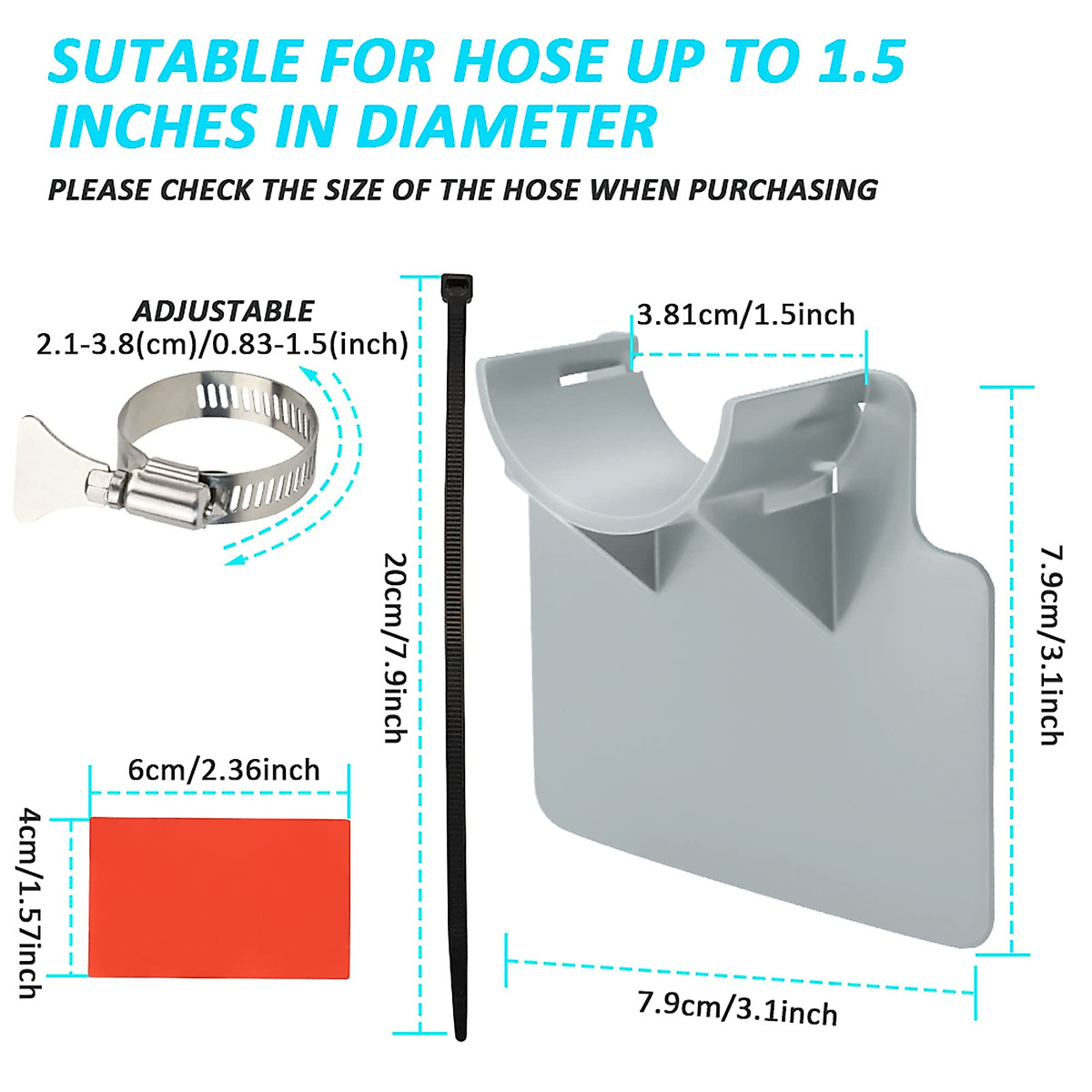 Magoog Swimming Pool Pipe Holders 3 PCS, Fits 1.5'(MAX) Above Ground Swimming Pool Hose Support Brackets, Prevent Pipe Sagging, with 3 Tapes, 6 Cable Ties& 3 Stainless Steel Hose Clamps