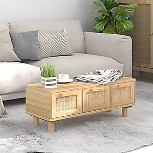 Tidyard Coffee Table with 3 Storage Drawers, Engineered Wood Sofa Side Table, Wooden Couch End Table for Living Room Home Furniture 31.5 x 15.7 x 11.8 in Brown Small Space