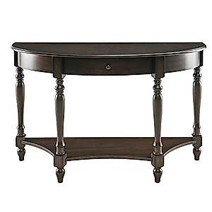 MODERION Solid Wood Console Table with Drawer, Semi-Circle Entryway Table with Storage Shelf, Half-Moon Traditional Elegant Vintage Sofa Table for Living Room, Small Space, Retro Walnut SFZ12233DC