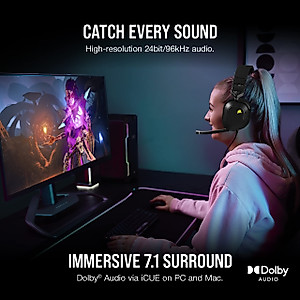 Corsair HS80 RGB USB Premium Gaming Headset with Dolby Audio 7.1 Surround Sound (Broadcast-Grade Omni-Directional Microphone, Memory Foam Earpads, High-Fidelity Sound, Durable Construction) Carbon
