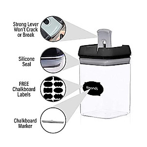 CINEYO Black & White Airtight Food Storage Containers - 7 Piece White Set & 7 Pieces Black Set For Cereal, Flour with Easy Lock Lids Include Labels and Marker