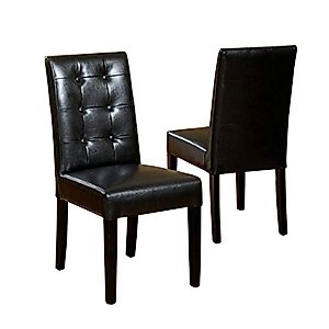 Christopher Knight Home Roland Leather Dining Chairs, 2-Pcs Set, Black