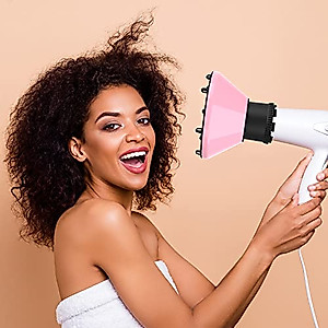 Universal Hair Diffuser Adaptable Hair Dryer Attachment for Blow Dryer Nozzles from 1.7 to 2.2 inch Diameter (Pink with Shampoo Brush)