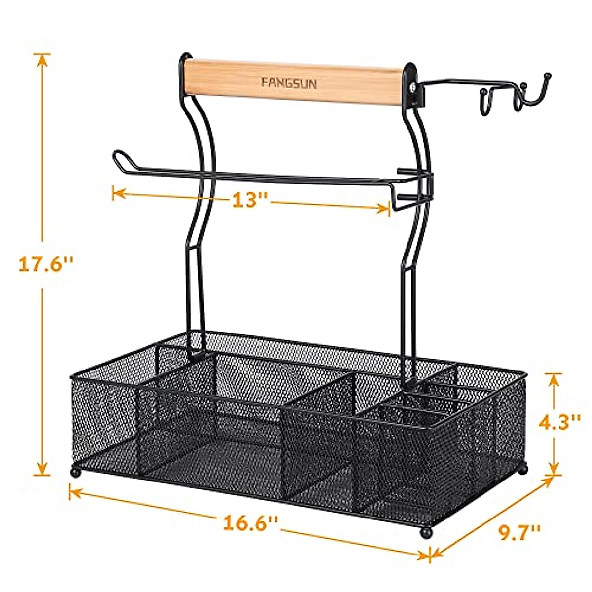 FANGSUN Large Grill Utensil Caddy, Picnic Condiment Caddy, BBQ Organizer for Outdoor Grilling, Camping Caddy with Paper Towel Holder for Plate Cutlery, Grill Accessories Storage for Tailgating, Black