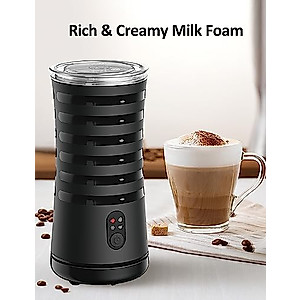 Milk Frother, 4-in-1 Milk Frother and Steamer for Hot and Cold Foam, Electric Milk Frother for Coffee, Latte, Cappuccino, Milk Steamer with Non-Stick Interior, Ergonomic Grip Design, ETD certification