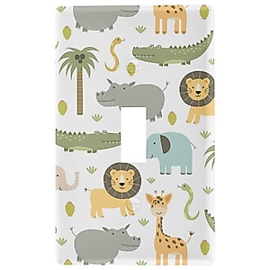 Wild Animals Zoo Duplex Receptacle Outlet Cover Wall Plate Switch Plates Size 1 Gang 2.9" X 4.6" Kids Decorative Nursery Teen Toddler Room Bedroom Bathroom Decor