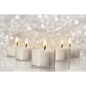 Ner Mitzvah Long Lasting Tealight Candles - 6 Hours - White in Clear Cups - Unscented - 80 Pack - Made in EU