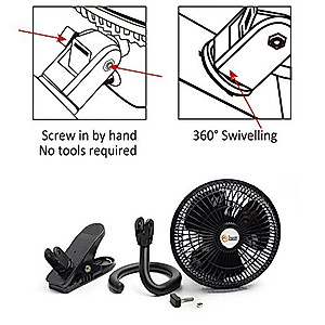 TN TONNY Clip-on Fan, AC 110V 6 Inch Adjustable Clip Table Fan with 2 Speeds Wind, Personal Cooling Fan with 6 Foot Cord and Plastic Safety Grill, Black